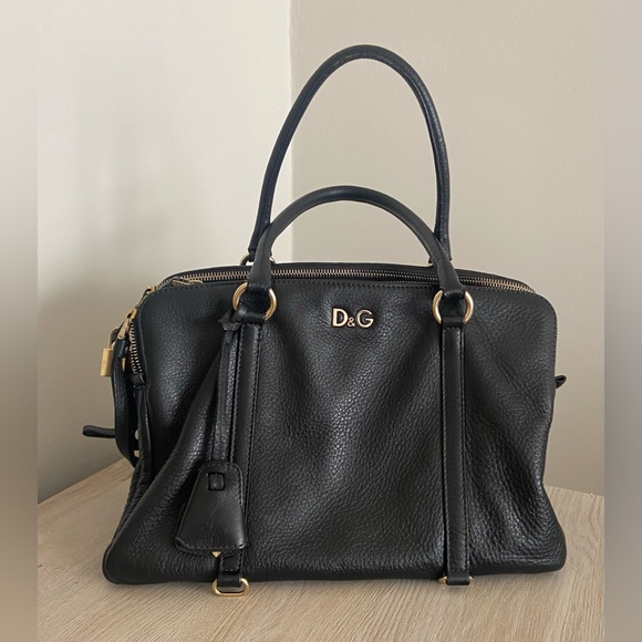 D&G | Bags | Dolce Gabbana Black Leather Lily Twist Satchel Shoulder ...